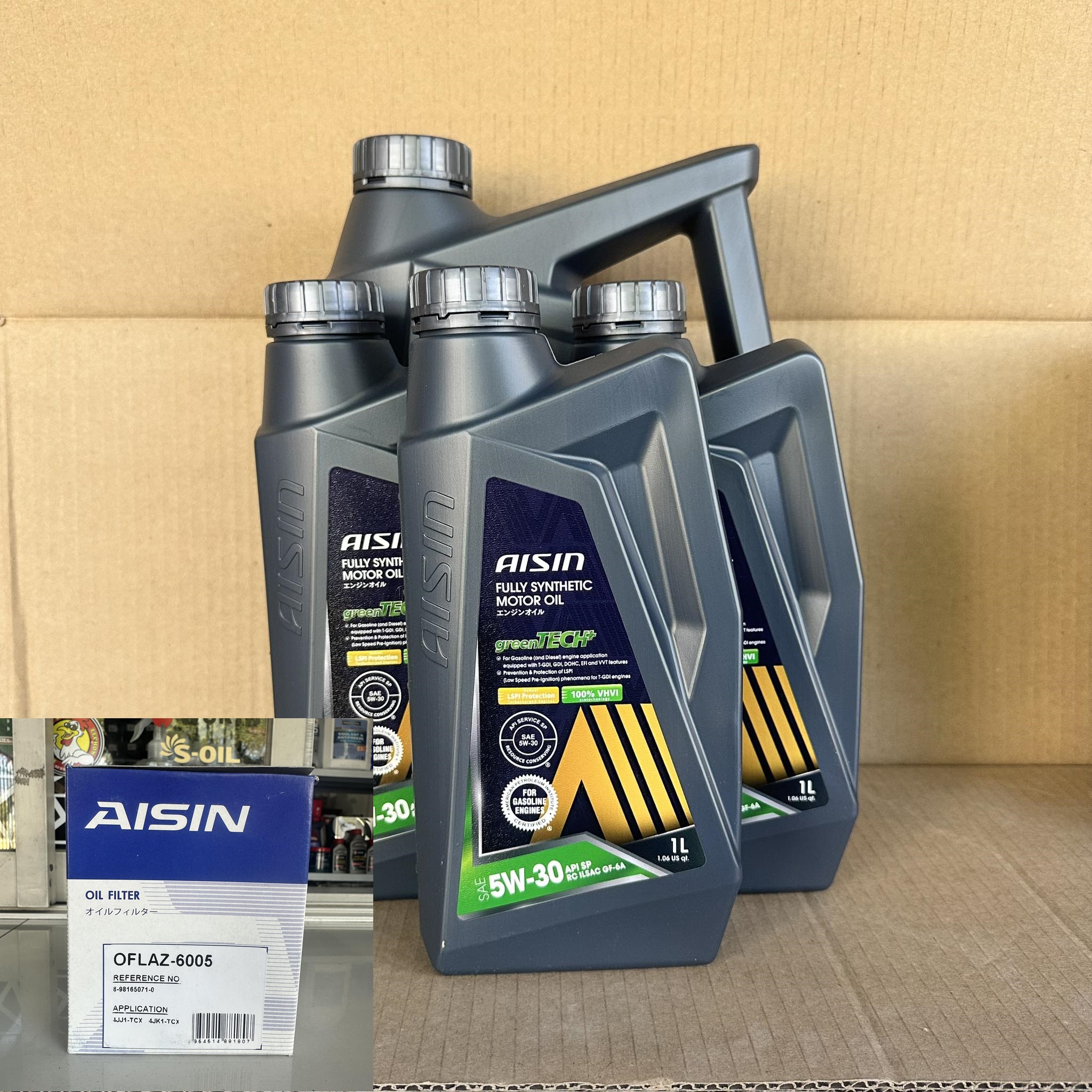 7 LITERS FULLY SYNTHETIC (5W-30) OIL CHANGE PACKAGE + AISIN OFLAZ-6005 OIL FILTER ISUZU MUX/DMAX ...