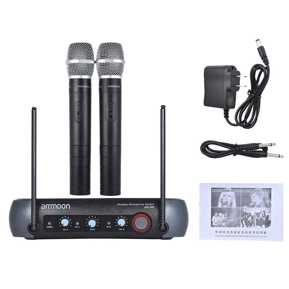 ammoon Dual Channel VHF Wireless Handheld Microphone System with Echo ...