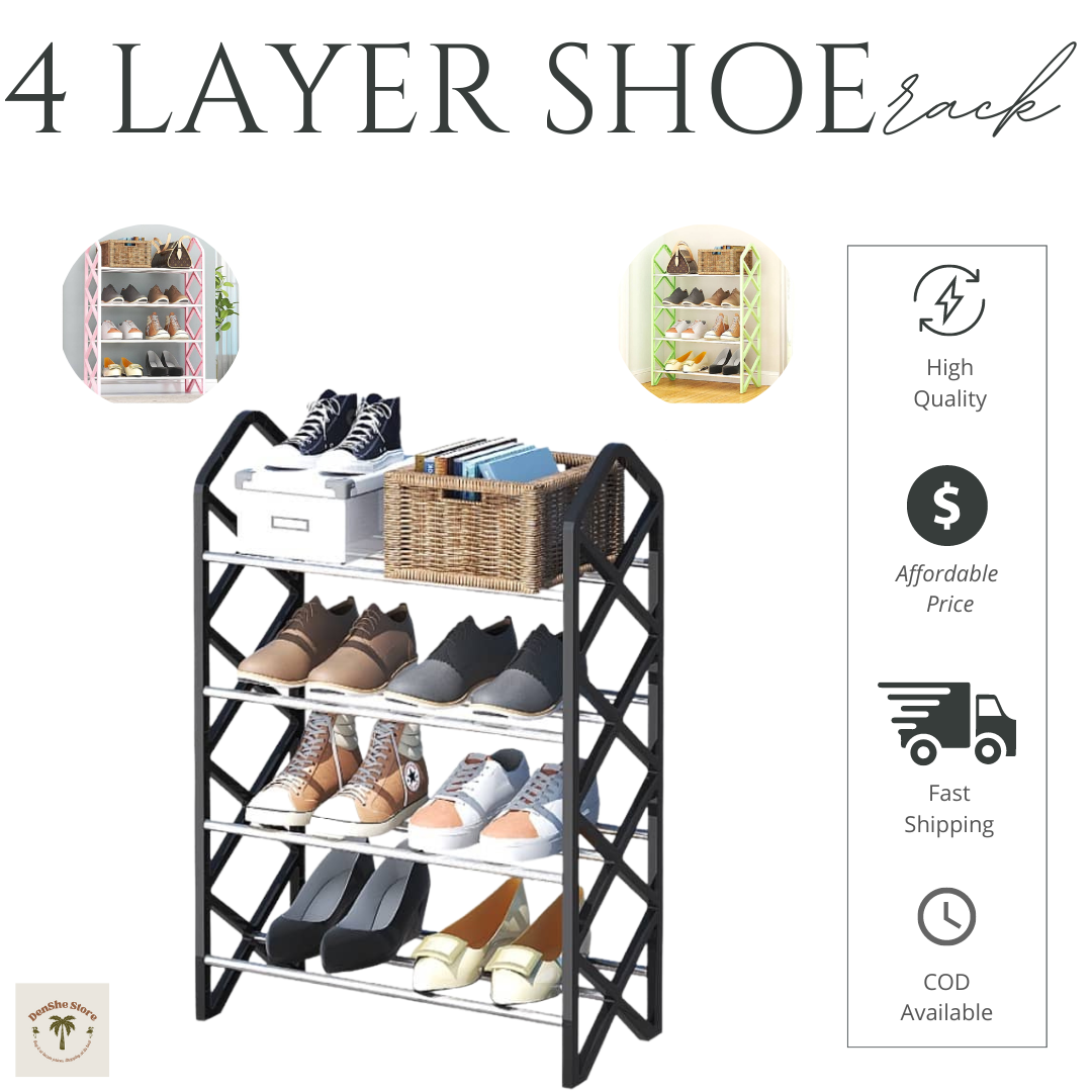 Stainless 4 Layer Shoe Rack Stackable Shoes Organizer Storage Stand ...