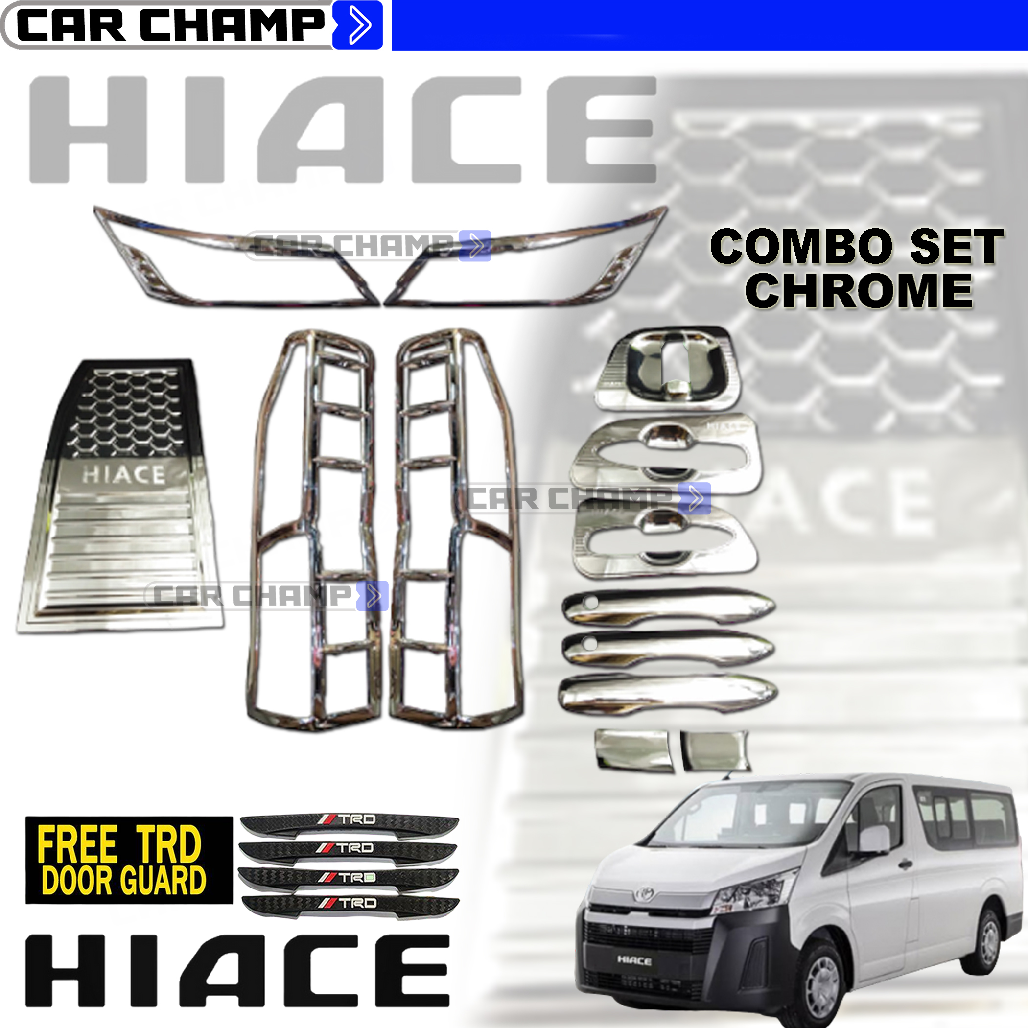 Toyota Hiace GL Grandia 2019 to 2024 Combo Set Garnish Cover Chrome ...