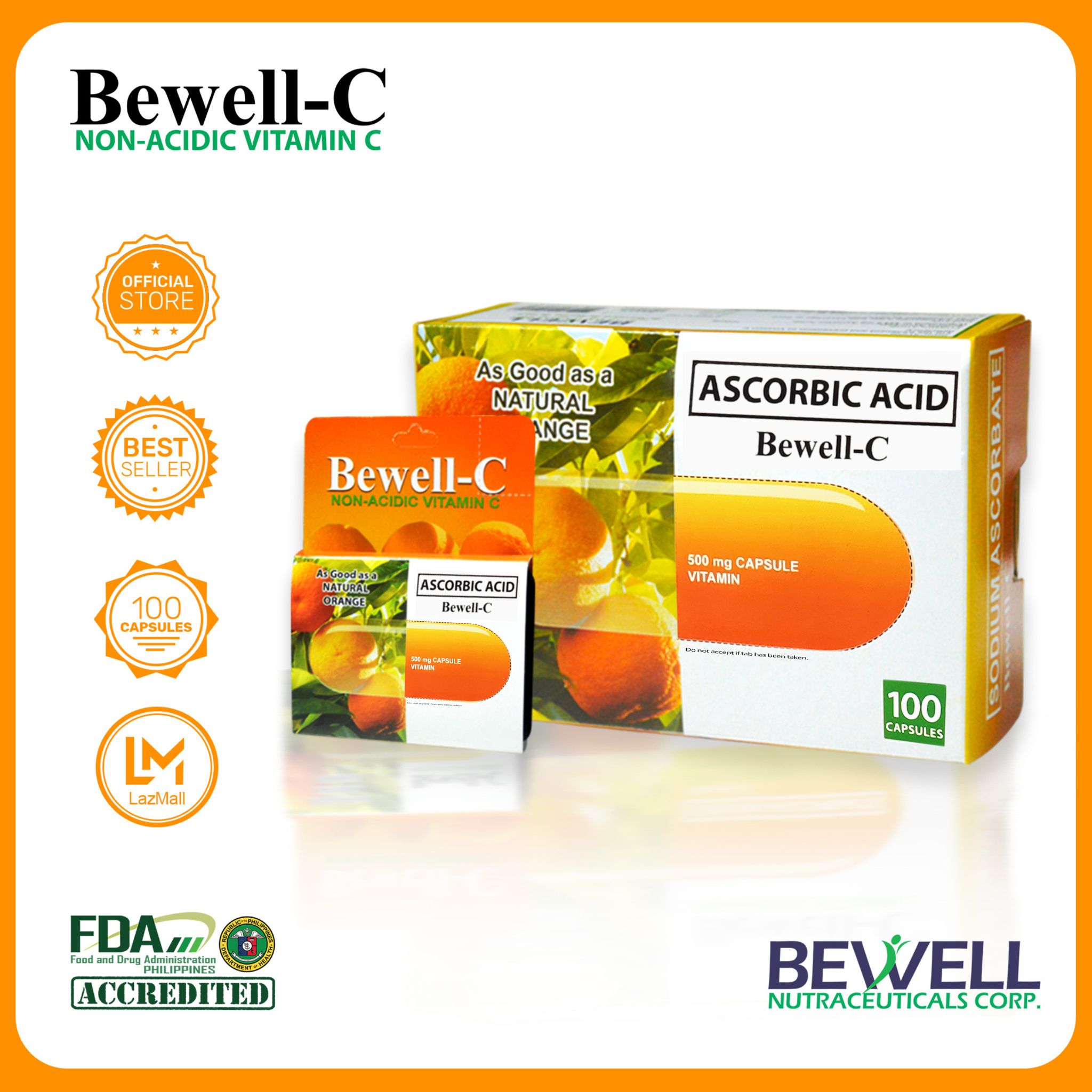 Bewell-C Non- Acidic Vitamin C supplement 500mg Capsules Box of 100 capsules | Lazada PH