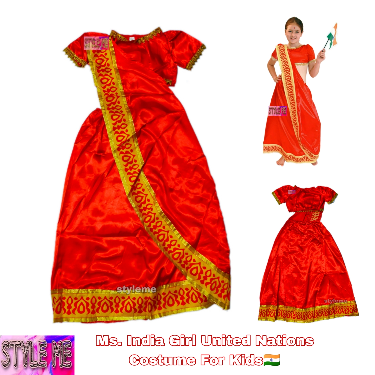 Indian Girl United Nations Ms. India Costume Cosplay Role play For Kids ...