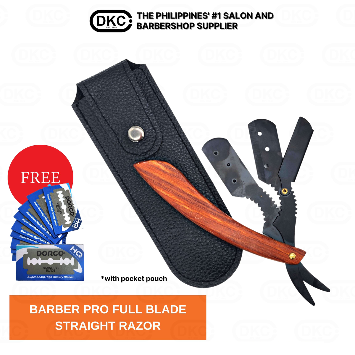 Barber Pro Full Blade Straight Razor, Wooden Razor with Pouch ...