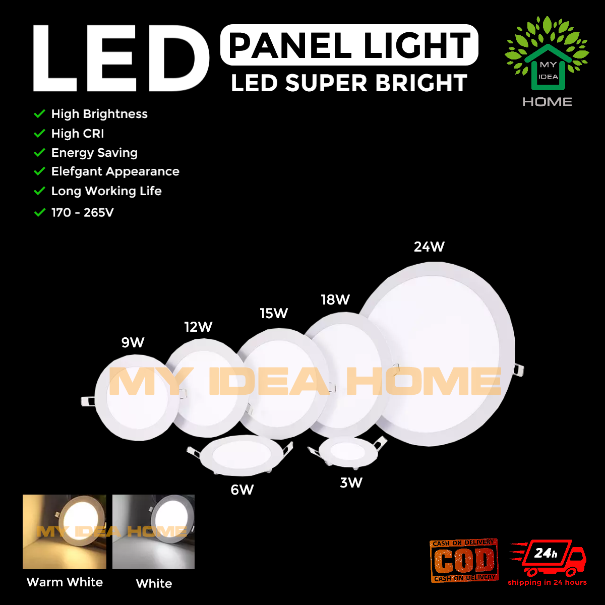 LED Panel Light 3W/6W/9W/12W/15W/18W/24W Downlight Embedded Round ultra ...