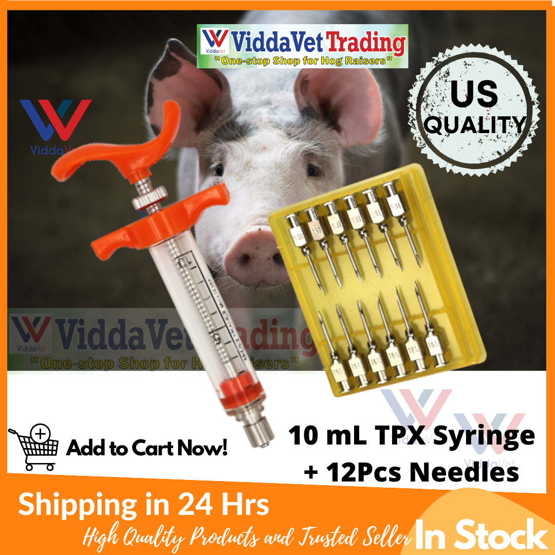 1Pc 10ml TPX Steel Syringe + 12Pcs. US QUALITY Assorted Needles for Pig ...