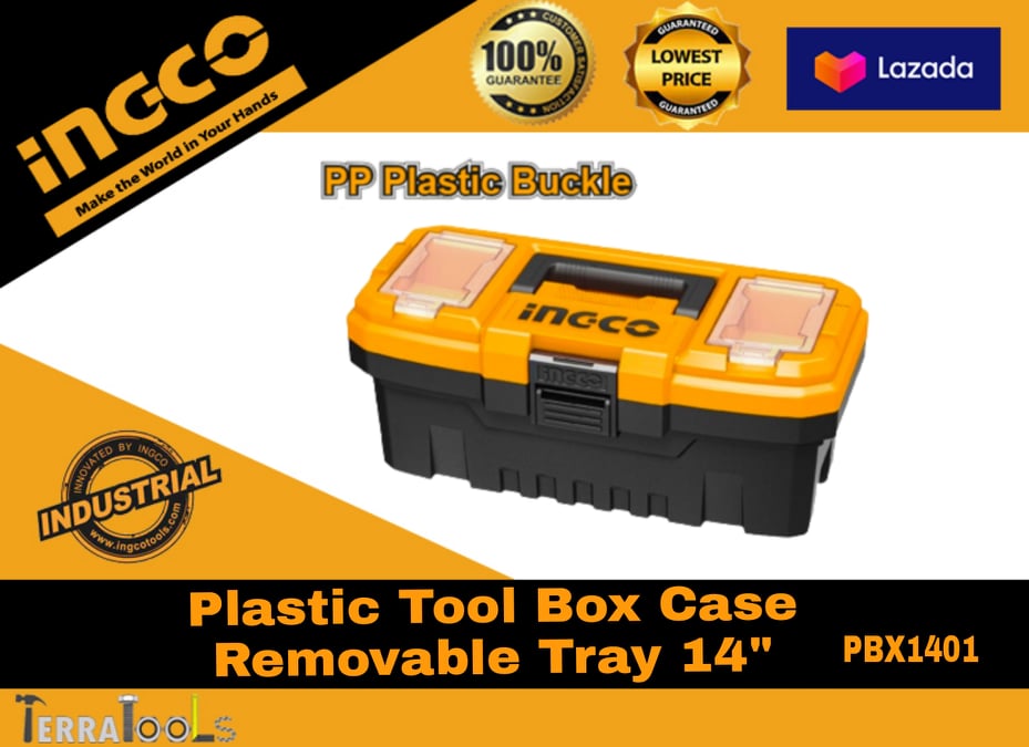 Ingco Original 14" Plastic Tool Box Case with Removable Tray PBX1401 ...