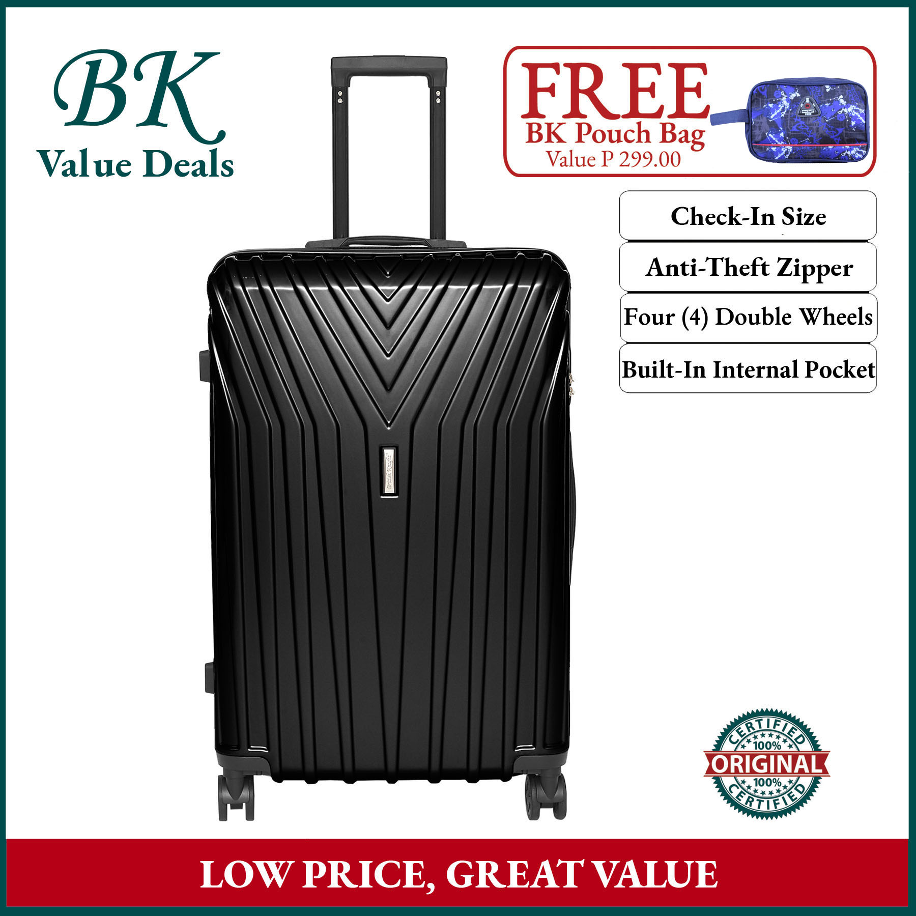 British Knight BHP301ZT BVD Black (28 inch) Large Luggage (Free British ...