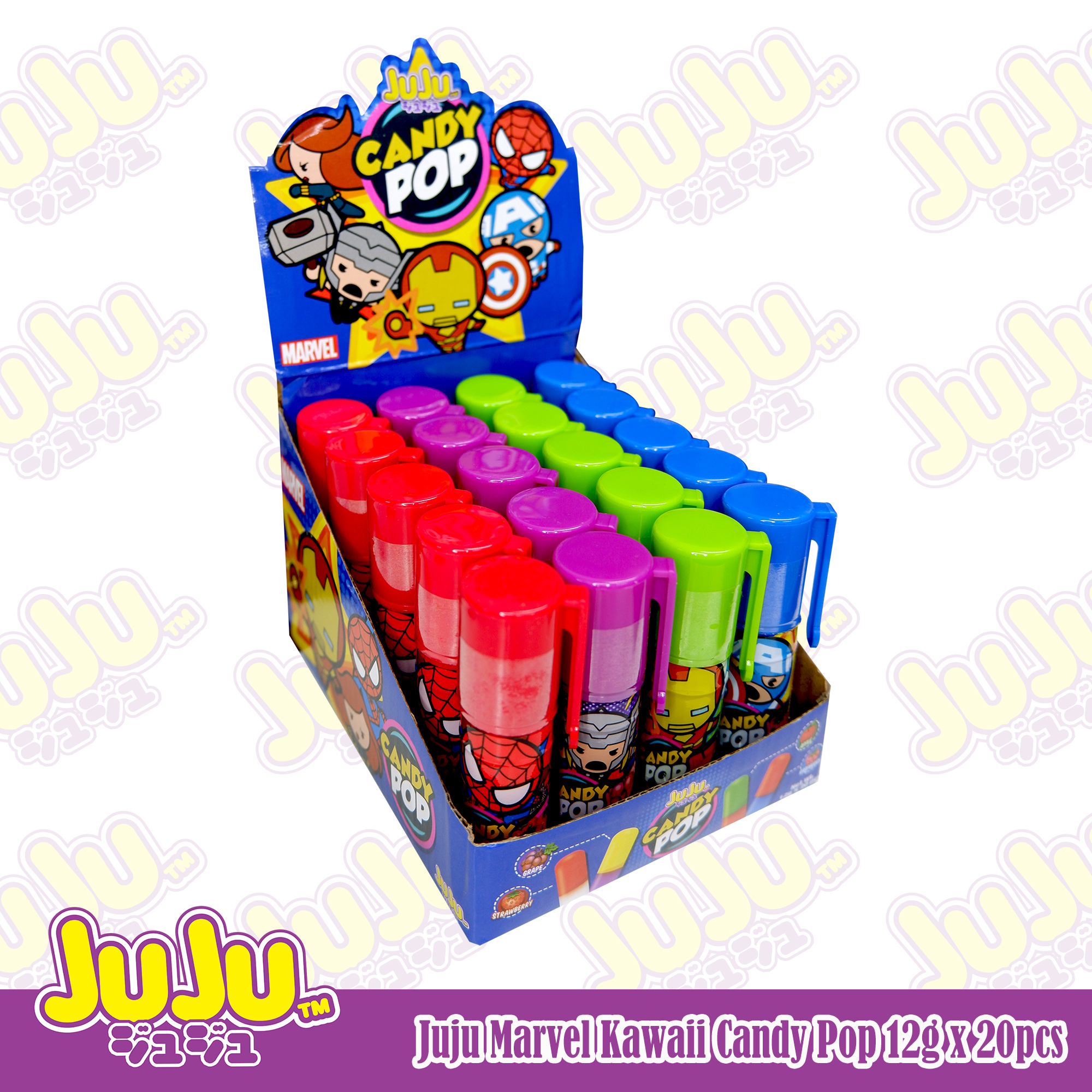 Juju Candy Pop 12g x 24pcs (fruit flavored push lollipop)- Marvel ...