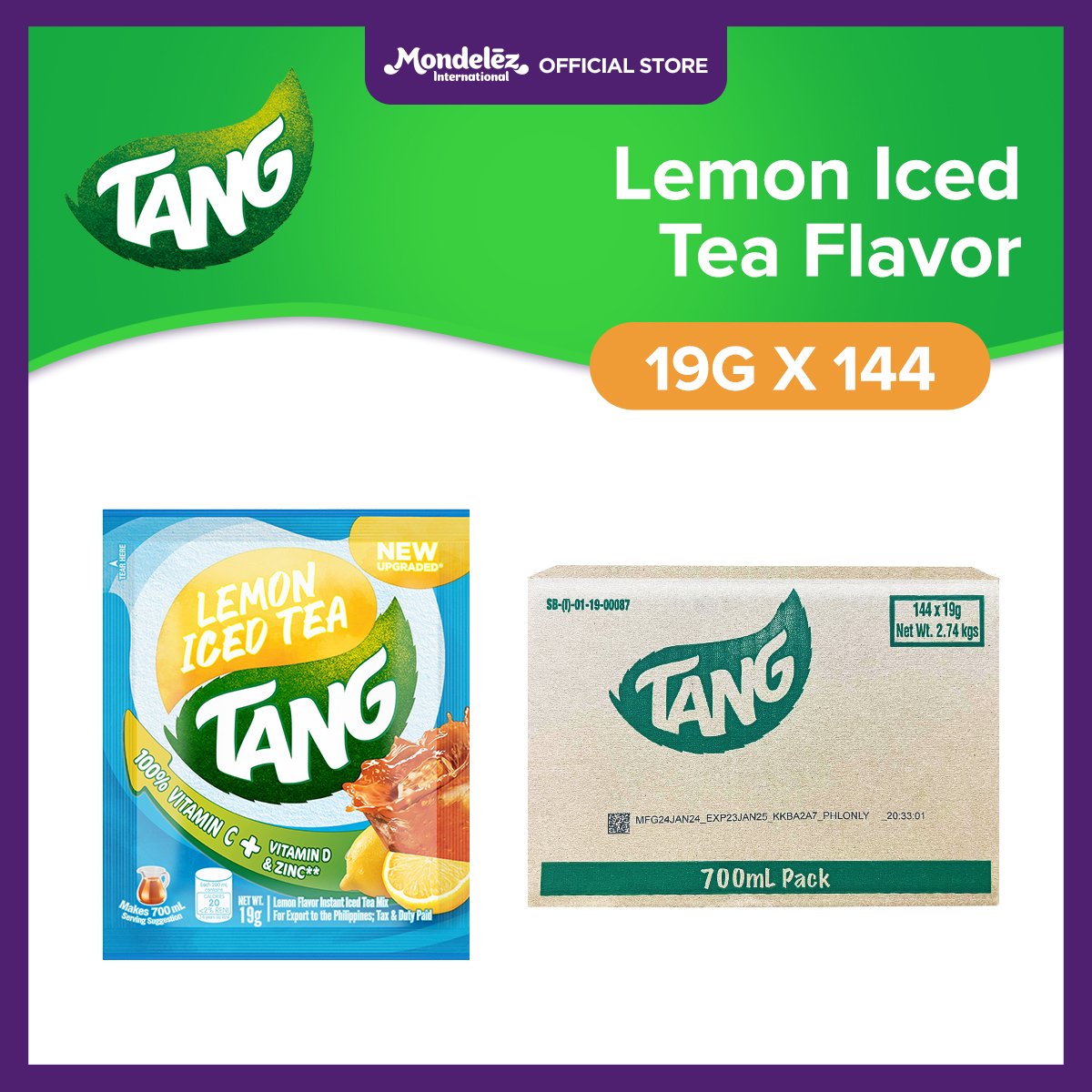 Tang Instant Drink Mix - Iced Tea Lemon Flavor 19g with Vitamins and ...