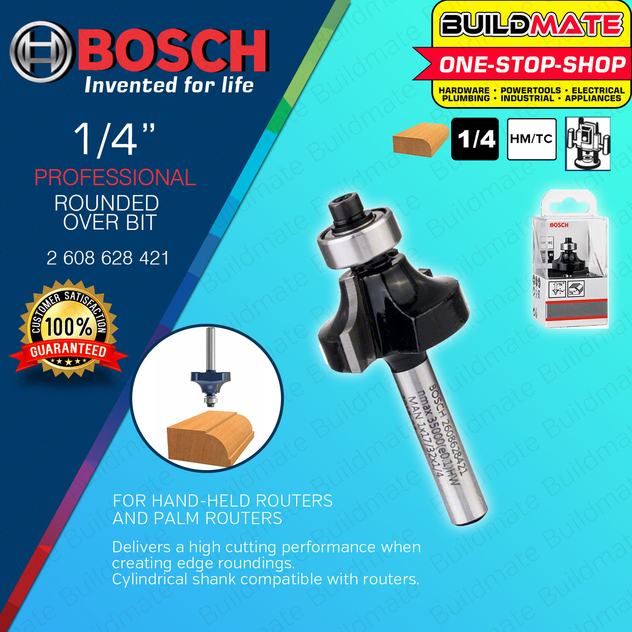 BUILDMATE Bosch 1/4" Inch Shank Bead Ball Beading Router Bit Corner ...