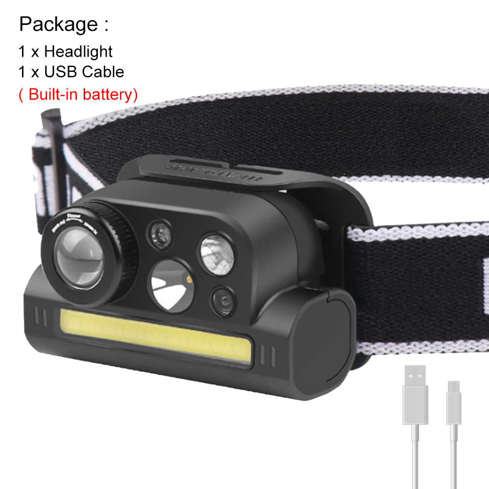 Multi function induction headlight XPG+COB red blue green light with magnet headlight Type-c ...