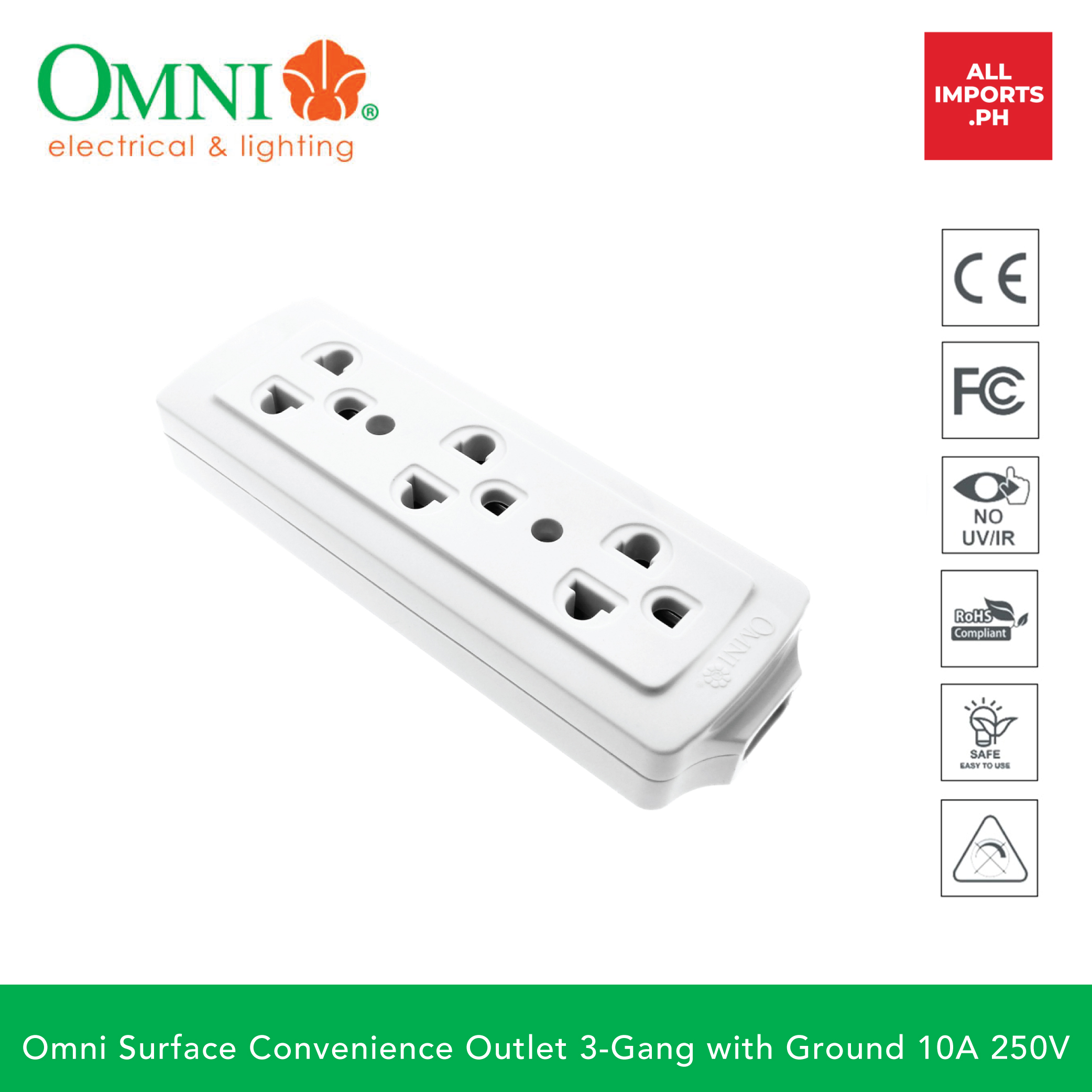 Omni Surface Convenience Outlet 3-Gang with Ground 10A 250V | Lazada PH
