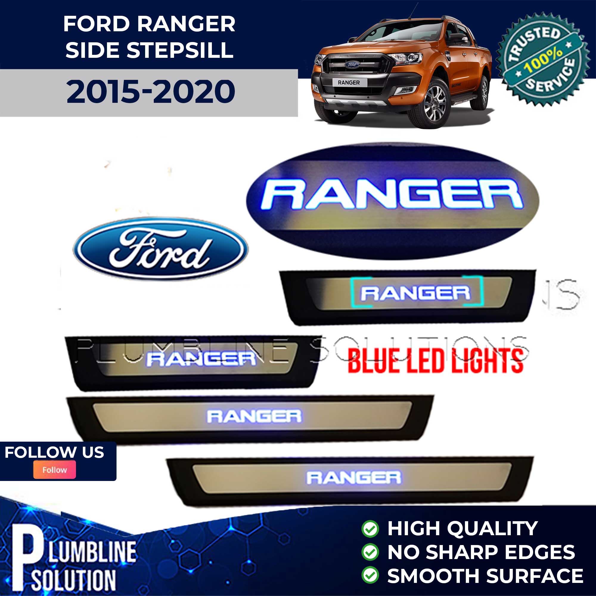 Side Step Sill for Ford Ranger 2012 2013 2014 2015 2016 2017 2018 2019 ...