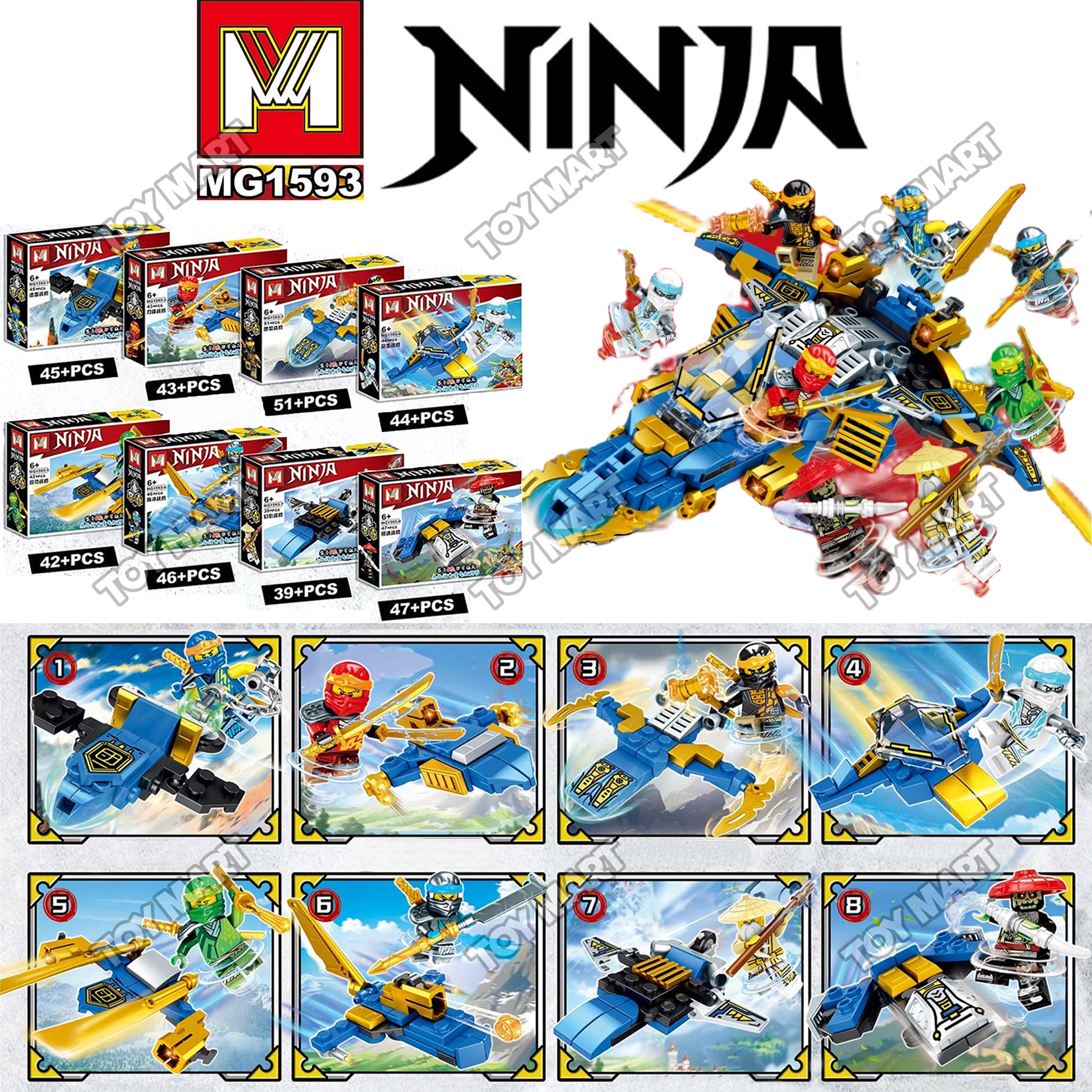 8 in 1 Ninja Legacy Mini Figures w/ Fighter Jet Blocks Assemble Play ...