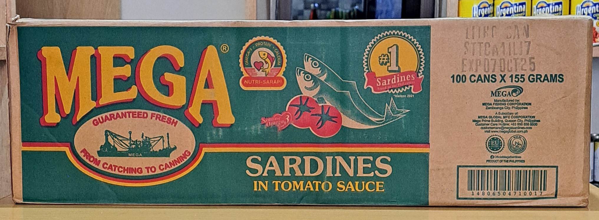 Mega Sardines Tomato Easy Open Green (155g x 100) - 1 Box | Lazada PH