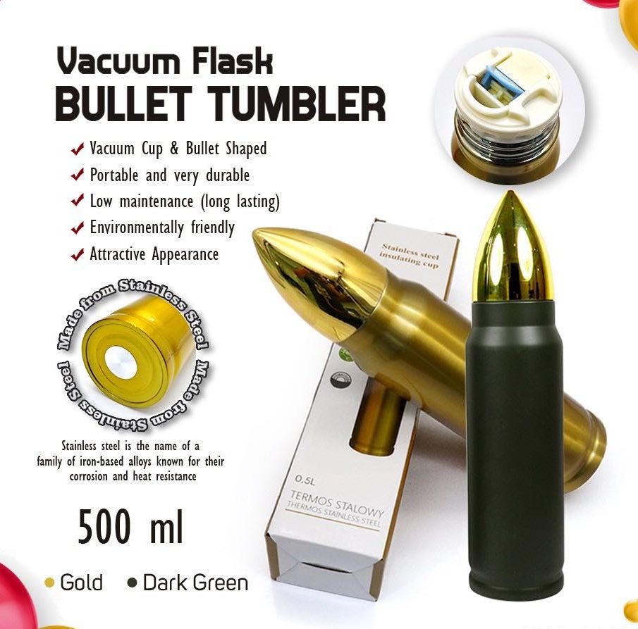 Double Wall Stainless Steel Vacuum Flask Bullet Shape Tumbler 500ML | Lazada PH