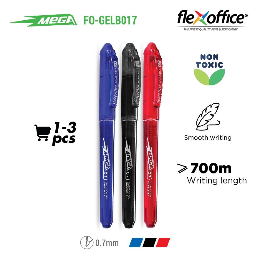 FlexOffice Mega FO-GELB017 - 1pc/3pcs Smooth Ink Pen - Black Ink & Mix ...