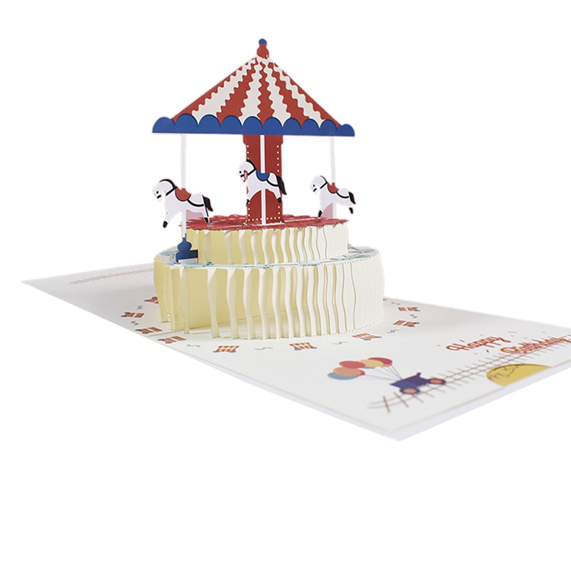 3D Pop-Up Birthday Card with Carousel Cake Design Design, Birthday ...