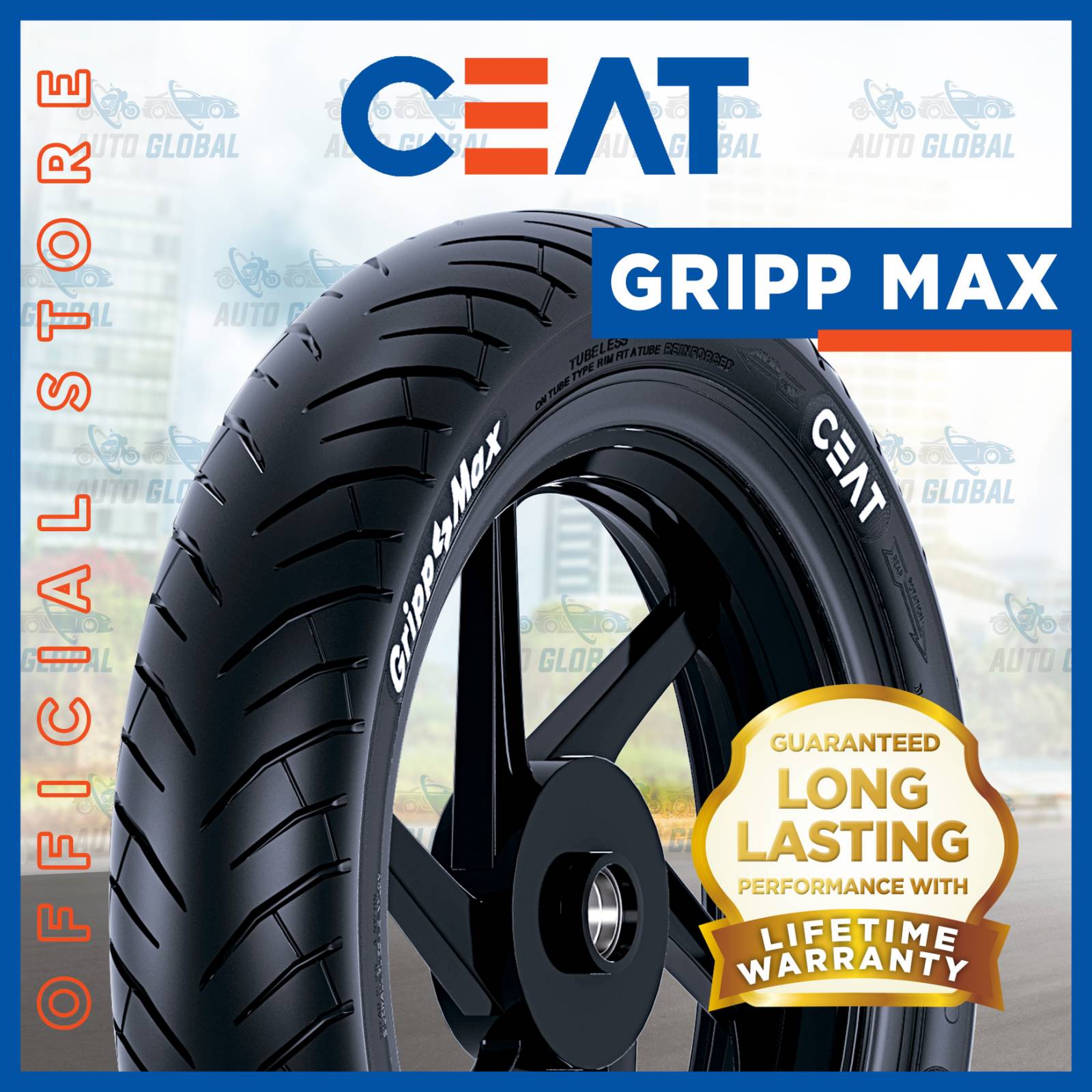 80/90-14 TL CEAT "GRIPP MAXX" 80/90 - 14 TL 46P (Tubeless) Motorcycle ...