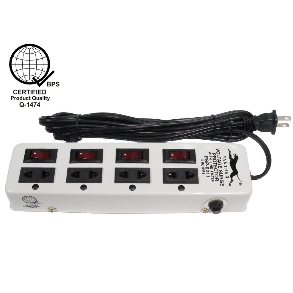 Panther 4-Gang Voltage Surge Protector 4 Outlets Extension Cord 3 meter ...