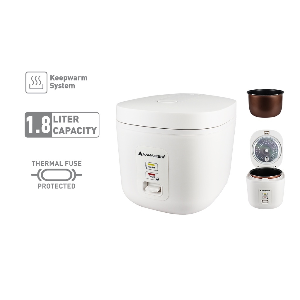 Hanabishi Square Rice Cooker Pearl White Series HSQRC18WHT | Lazada PH