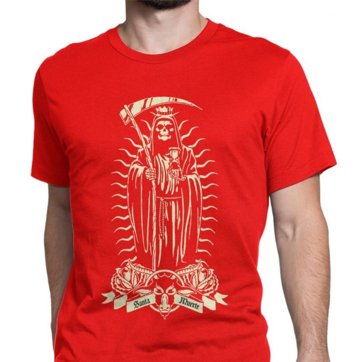 Santa Muerte T-Shirt Men Saint Death Goth T Shirts Mexican Death ...