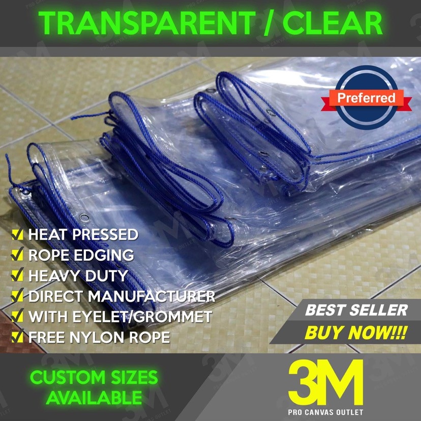 3M PRO (3.5 ft x 4 ft) Transparent Clear Lona Trapal Tolda with eyelet ...