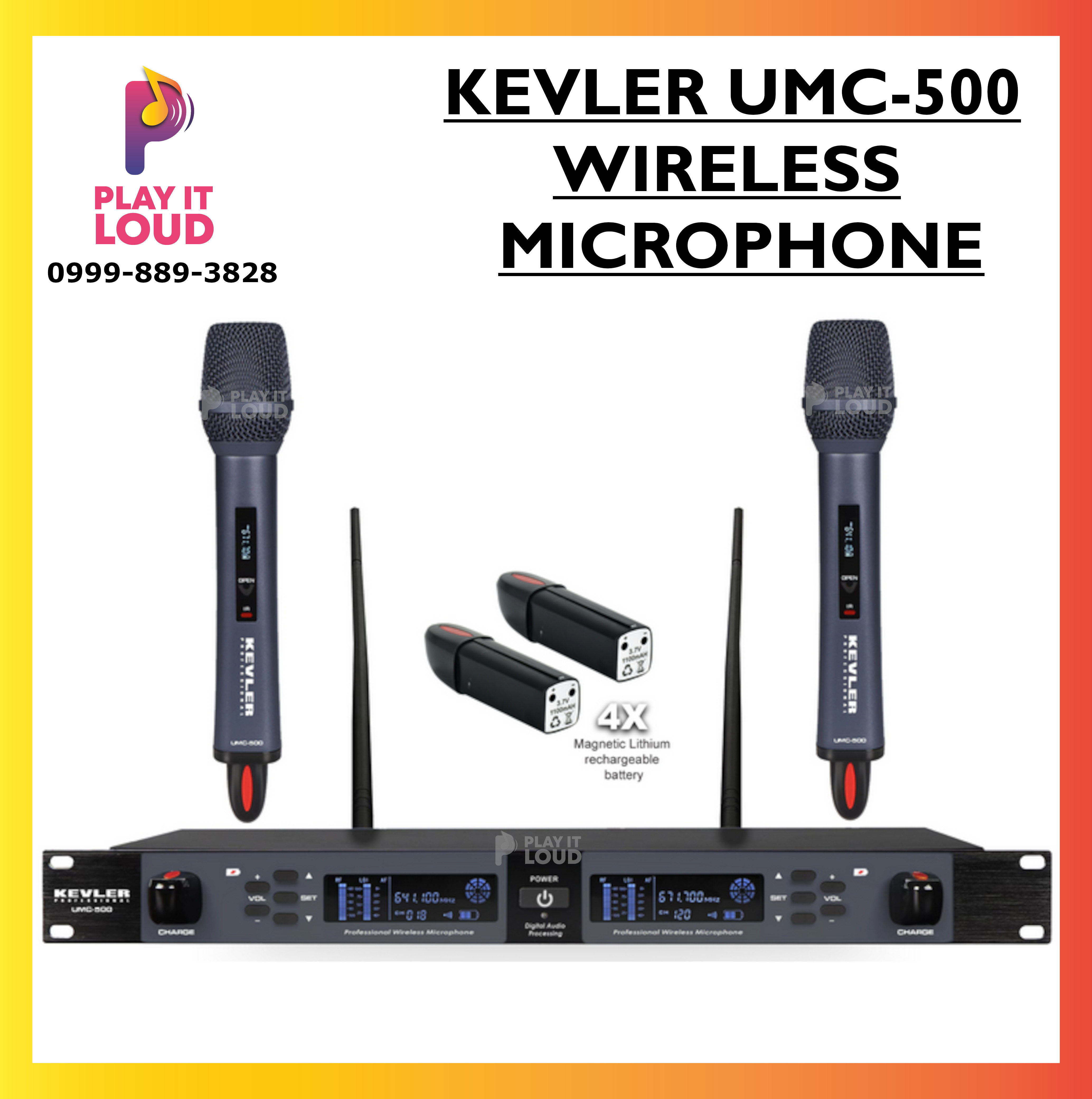 KEVLER UMC-500 PROFESSIONAL DUAL UHF WIRELESS MICROPHONE with LCD DISPLAY and RECHARGEABLE ...