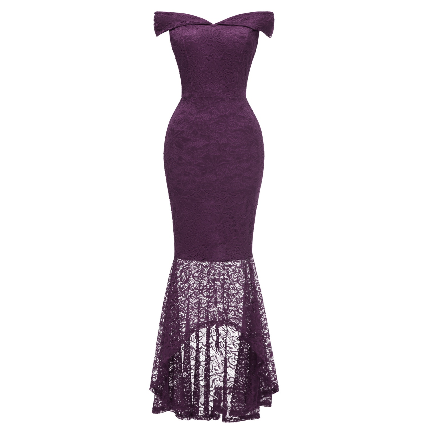 LZD Women's off-the-Shoulder Slim-Fit Sheath Swallowtail Long Lace ...