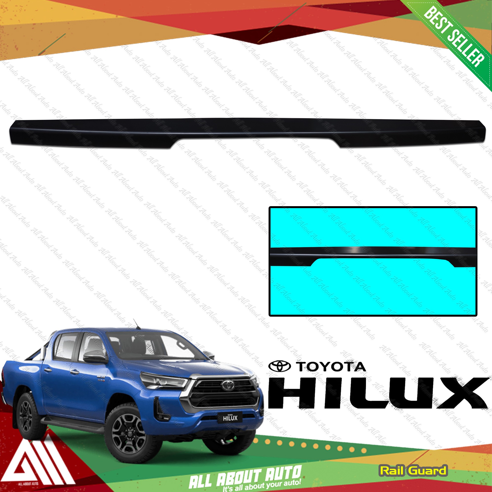 Toyota Hilux 2016-2021 Tailgate Rail Cap / Tailgate Rail Guard (Black ...
