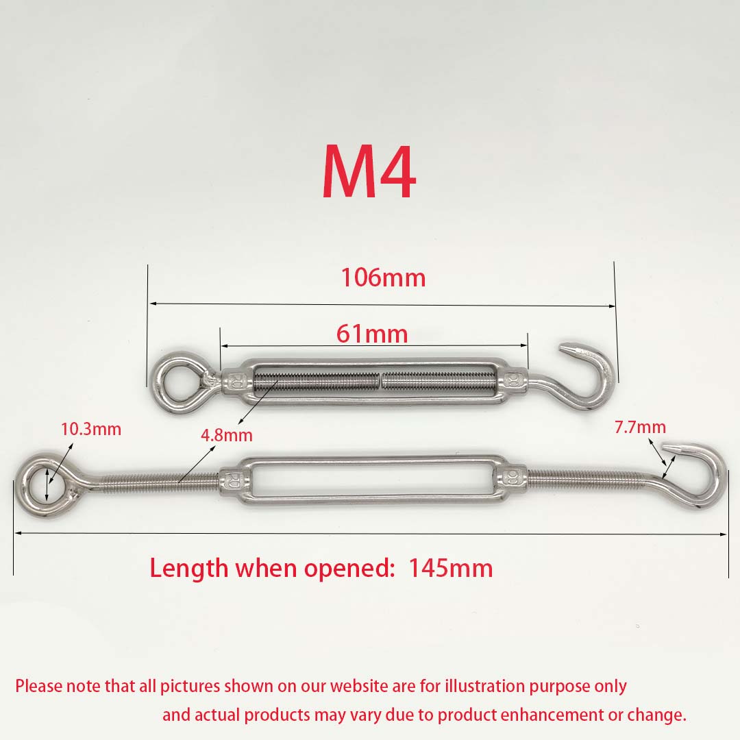 M4 M6 M8 Turn Buckle Durable 304 Stainless Steel Turnbuckle Hook And ...