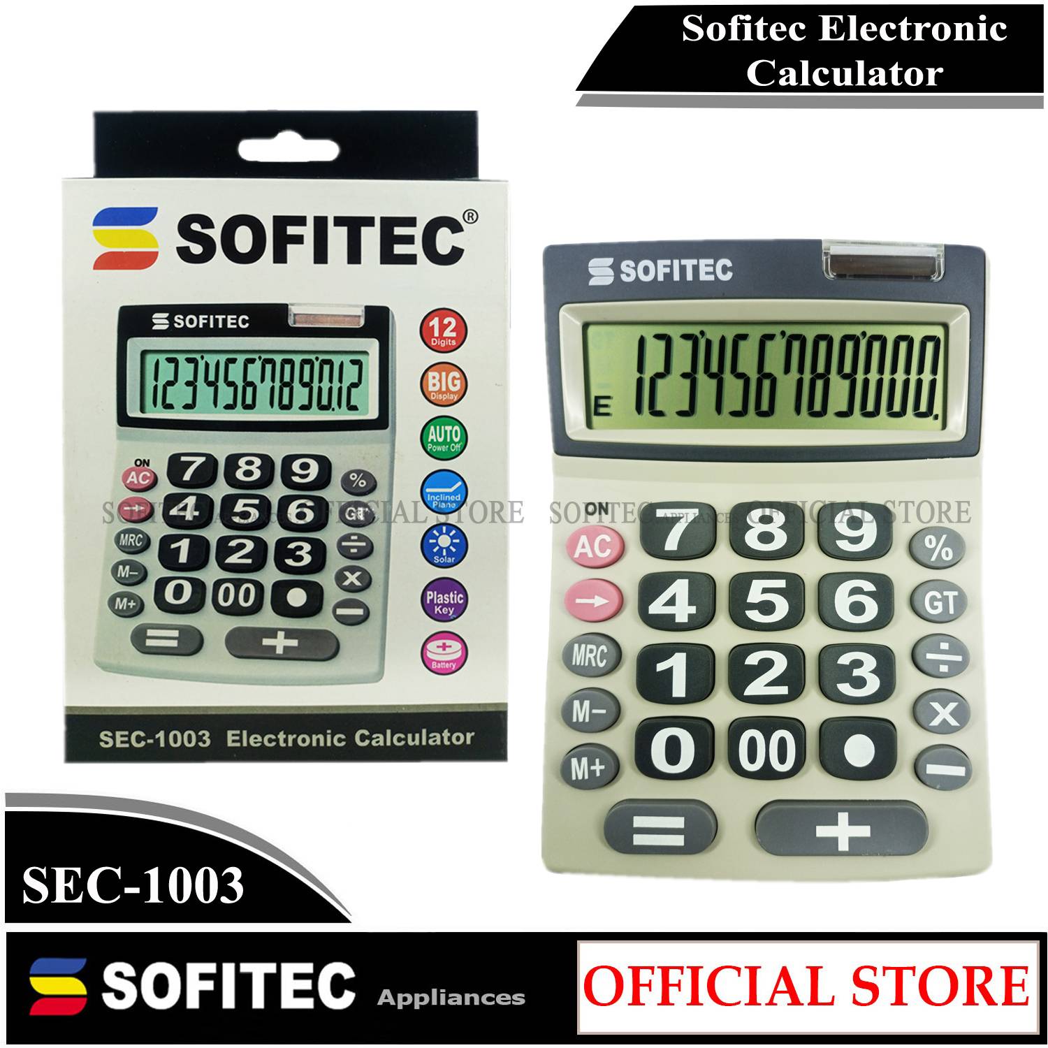 SOFITEC Electronic Calculator with Solar Panel Operated 12 Digits ...