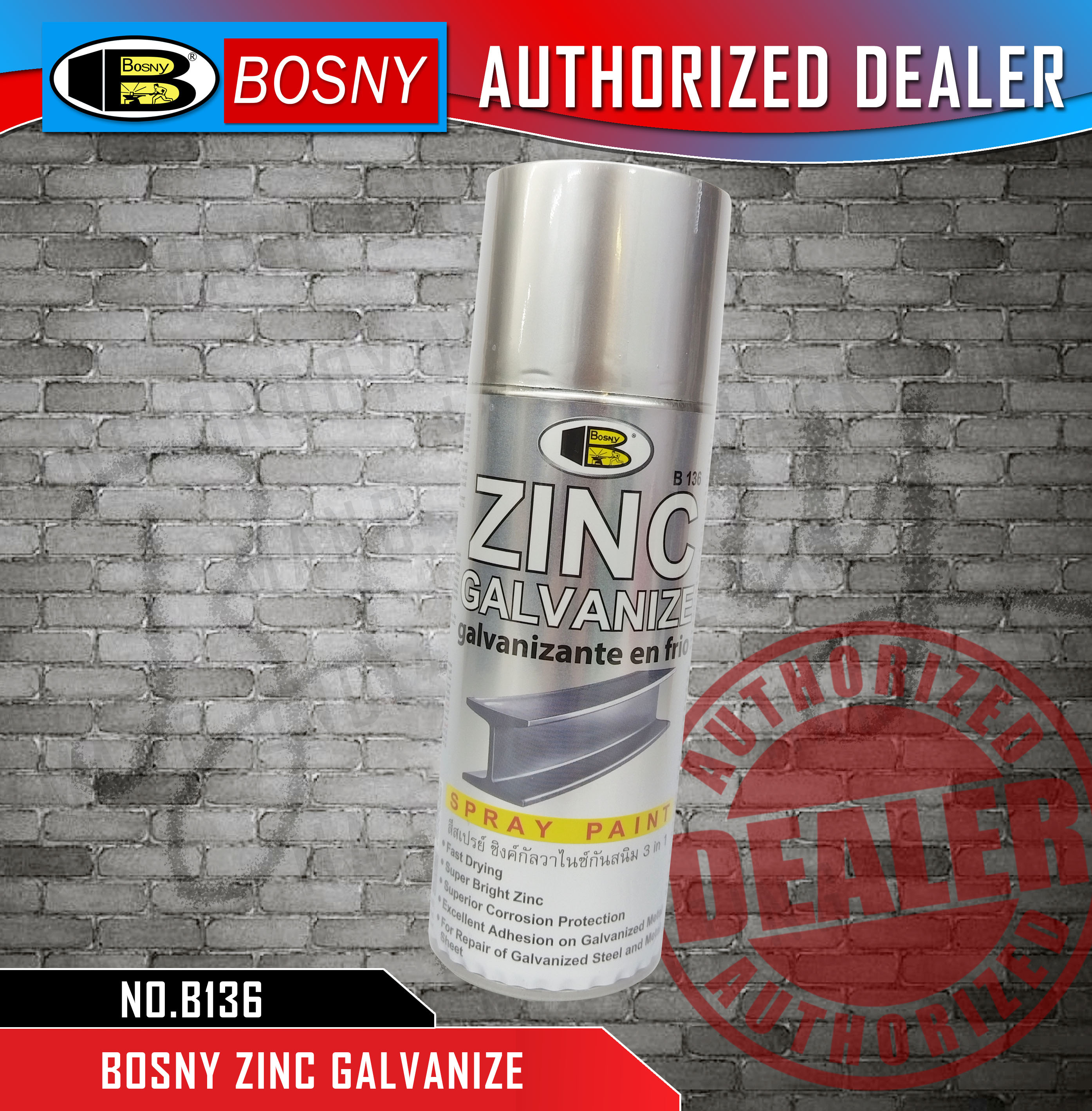BOSNY SPRAY PAINT B136 ZINC GALVANIZE (BRIGHT GALVANIZE 3 IN 1) | Lazada PH