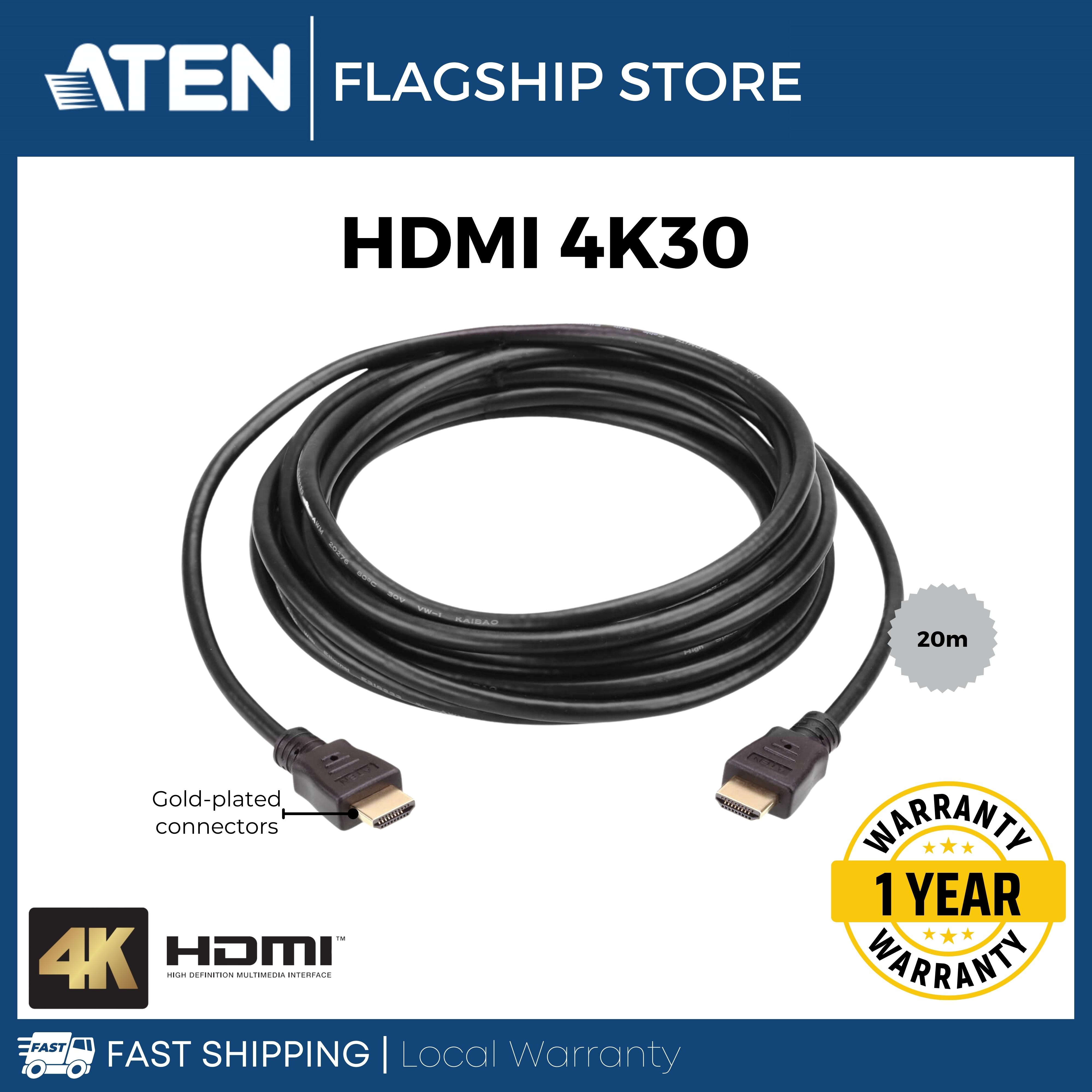 ATEN HDMI Cable 3 m / 5 m / 10 m / 15 m / 20 m with Ethernet 4K30 1080p ...
