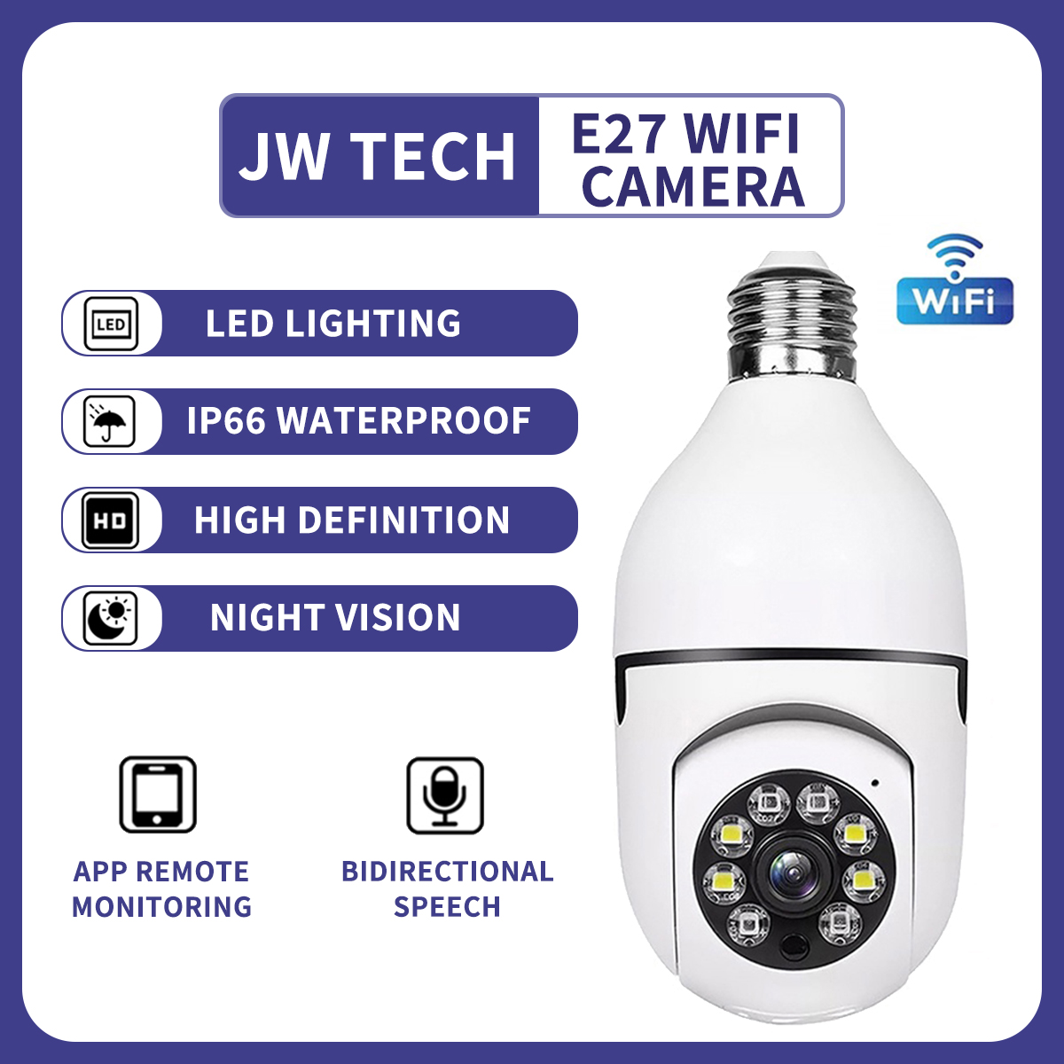 JW TECH v380 pro cctv camera5MP HD Auto Tracking 360° rotation bulb ...