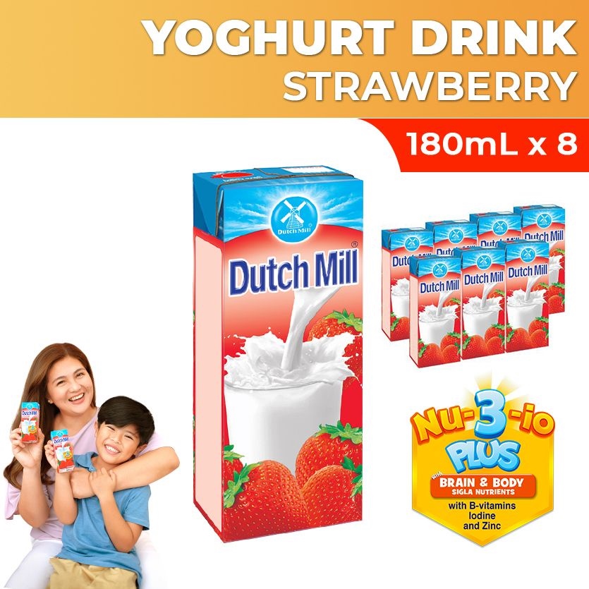 Dutch Mill Yoghurt Drink Strawberry Juice 180ml x 8 | Lazada PH