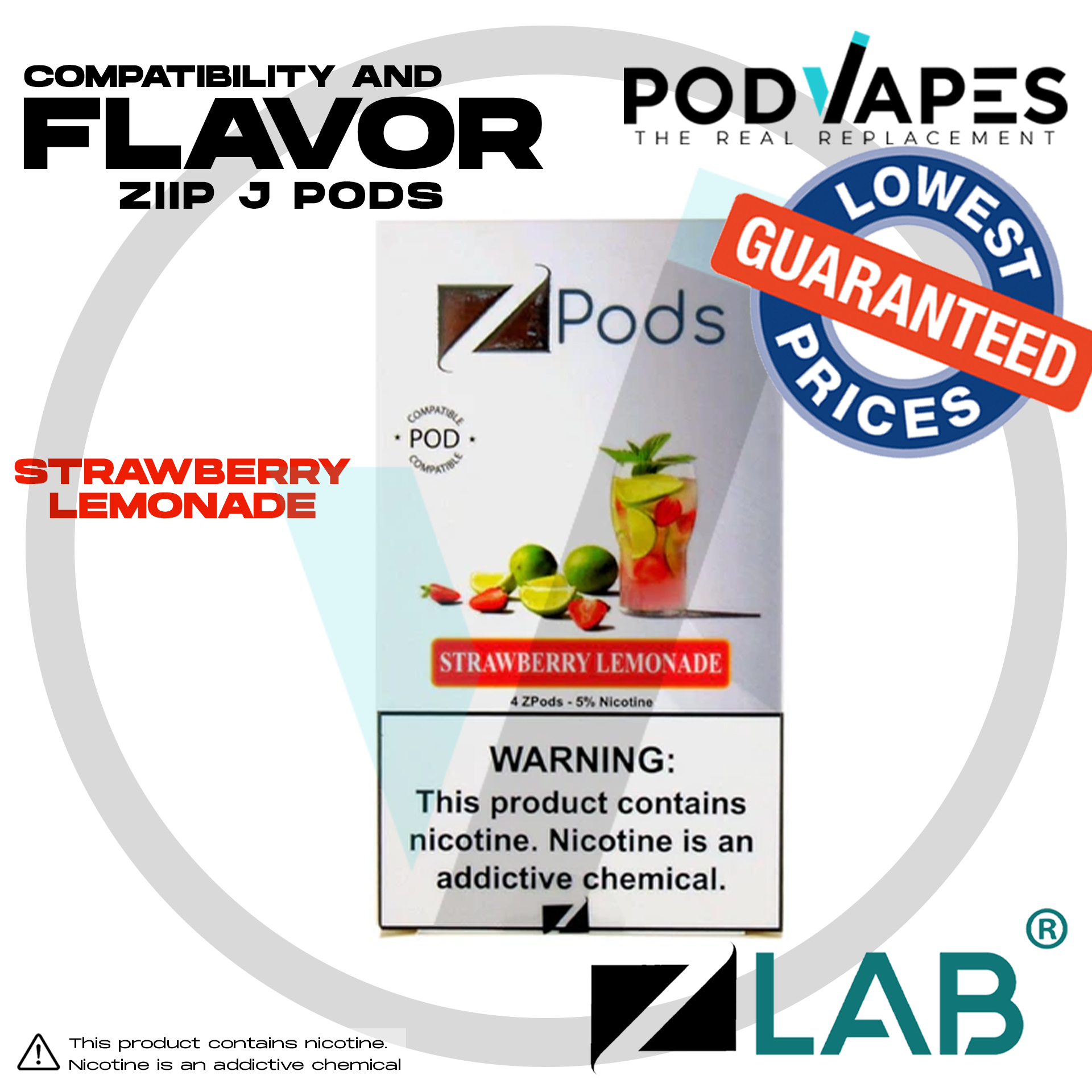 PODVAPES ZiiP Pods J Style – Strawberry Lemonade Compatible Pods 5% ...