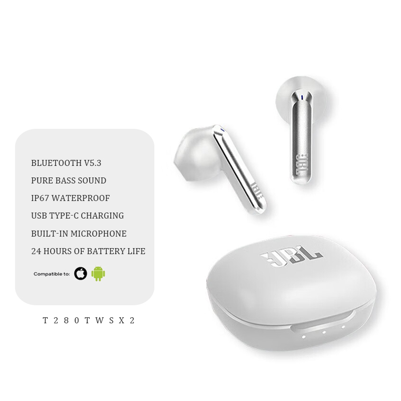 【3 Months Warranty】JBL T280TWS X2 True Wireless Bluetooth Earbuds for IOS/Android Sweat Sports ...