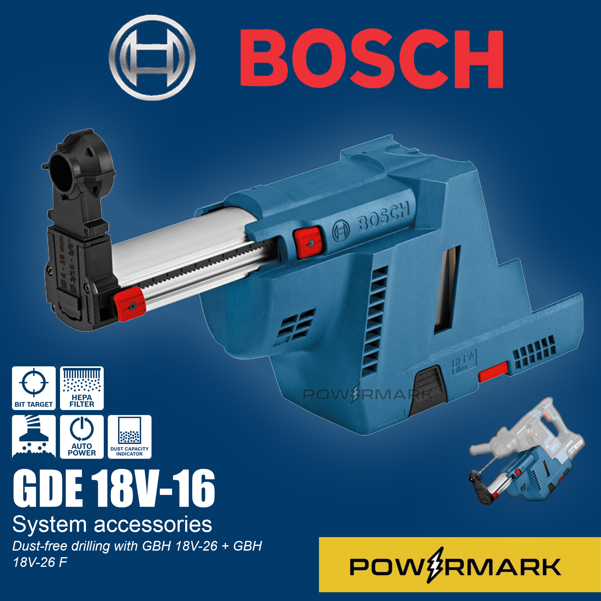 BOSCH GDE 18V-16 Cordless HEPA Dust Collector for GBH 18V-26 [POWERMARK ...