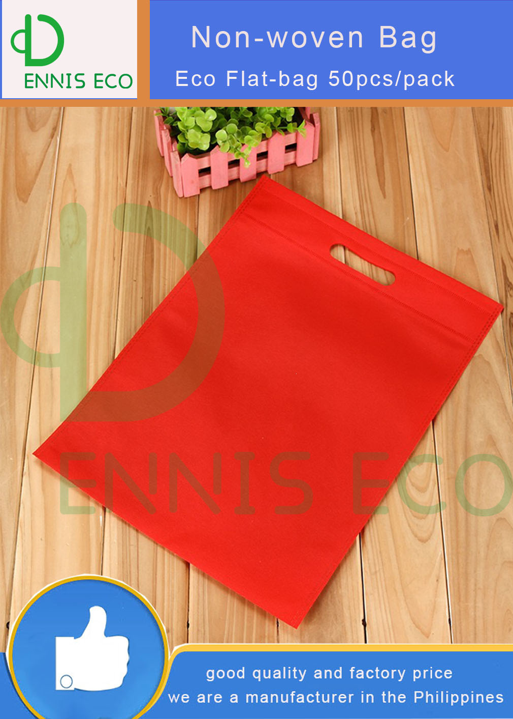 50 pcs/per order (S) Flat Eco Bag Plain reusable hand bag Non-woven Pouch hole Shopping Eco Bag ...