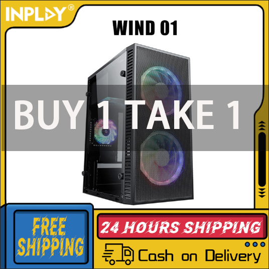 Pc Case with Fan Desktop Computer Set Gaming Tempered Glass CPU INPLAY ...