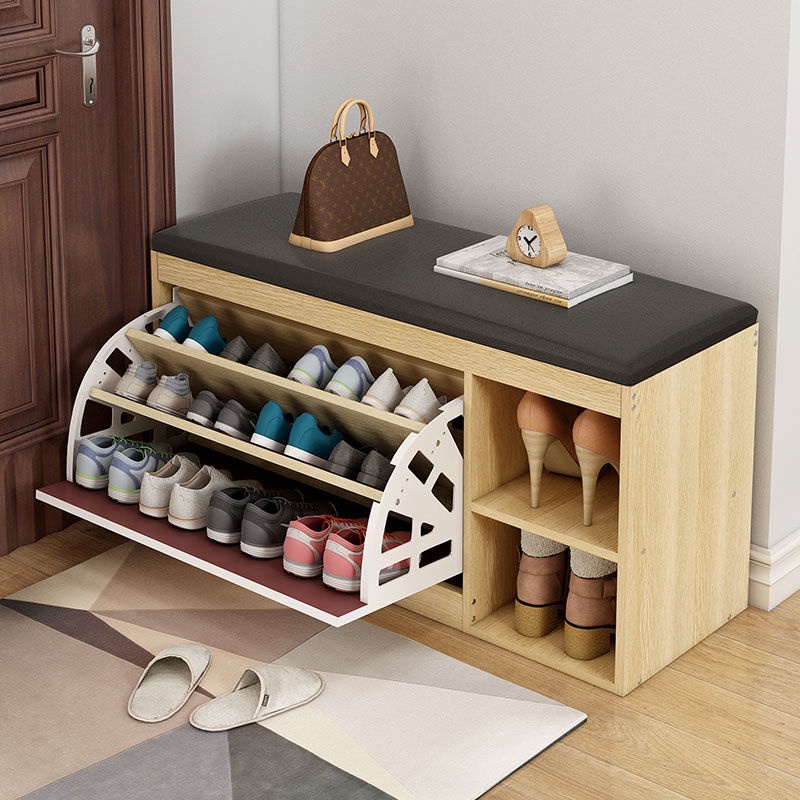 Bewell Shoe Cabinet with Seat Cushion Wooden Shoe Locker Table Tipping ...