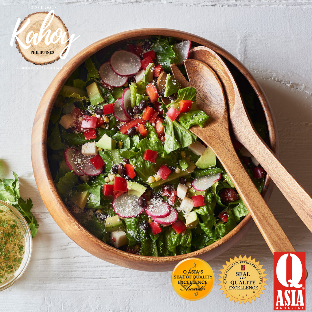 Kahoy Set Salad Bowl with serving utensils / Calabash Bowl with spoon ...