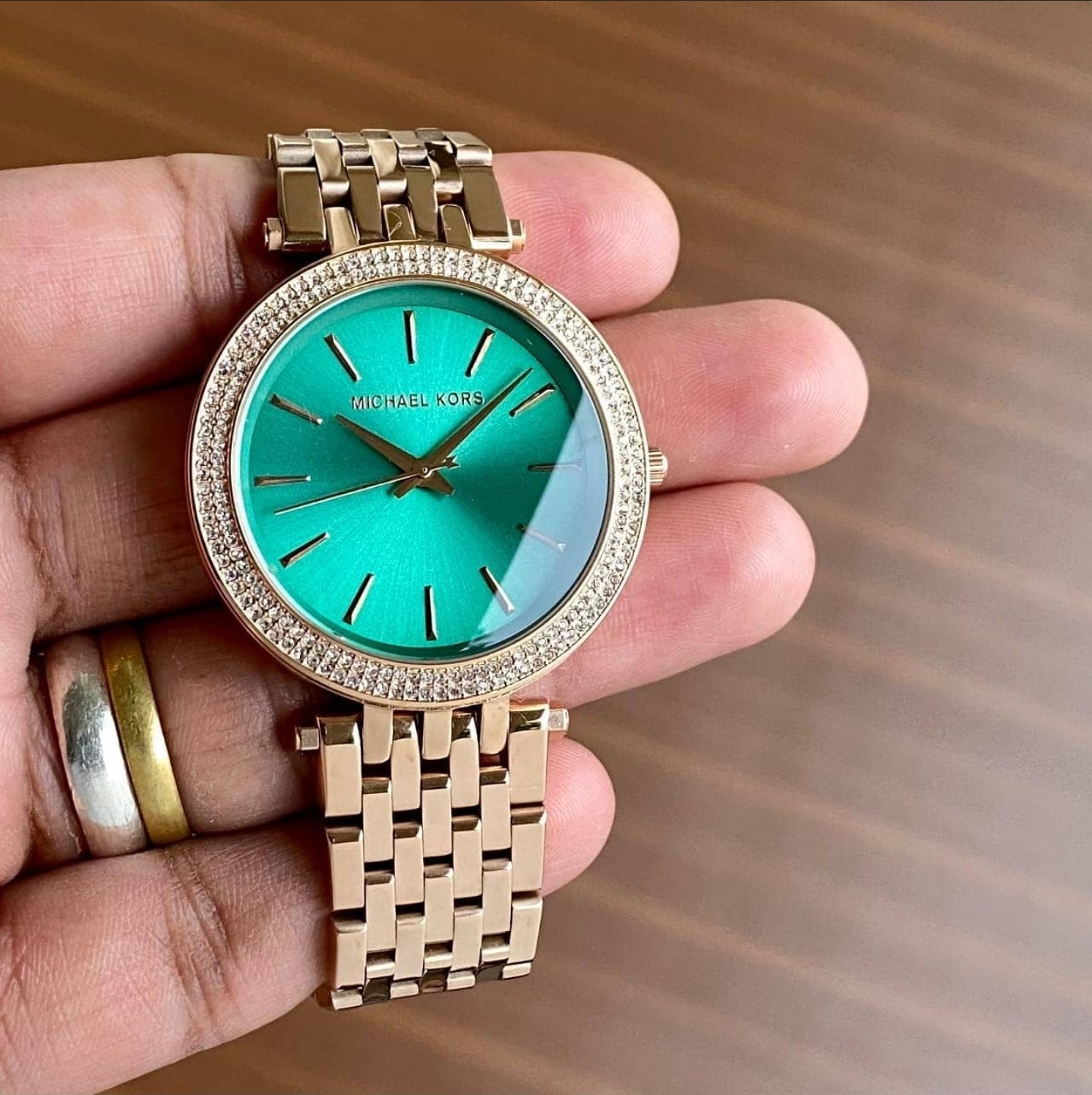 Original Michael Kors Darci Green Dial Ladies Rose Gold Tone Watch ...