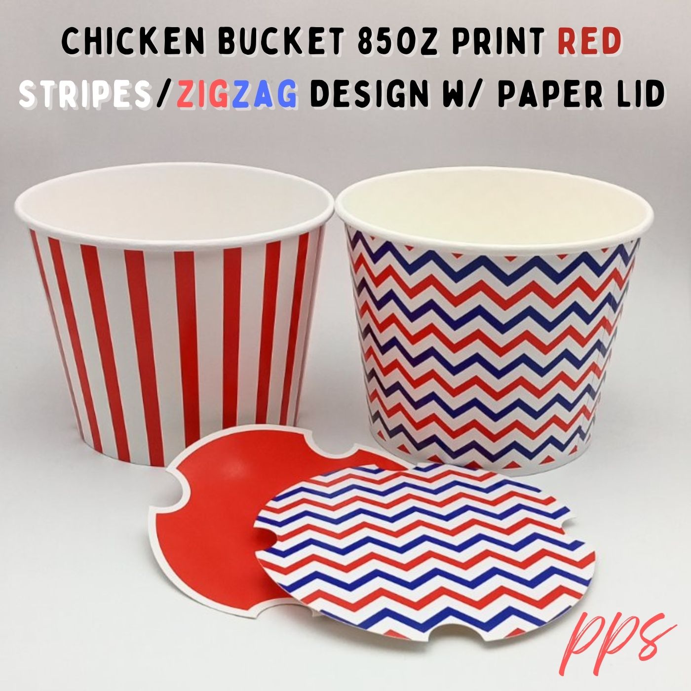 Chicken Bucket 85oz with Print Red Stripes/Zigzag design with Paper Lid ...