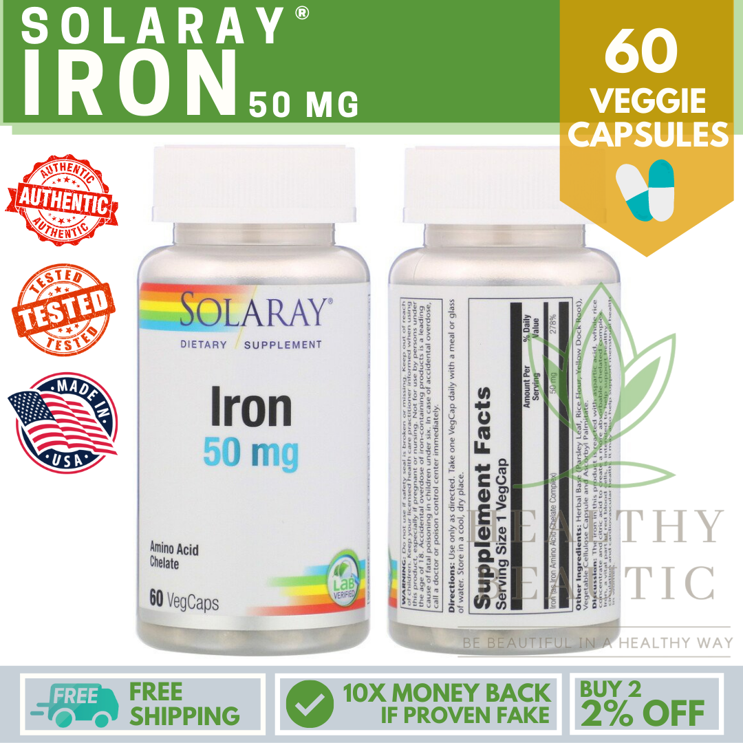 Solaray®, IRON, 60 VEGGIE CAPSULES, 50 mg (100% AUTHENTIC, IMPORTED ...