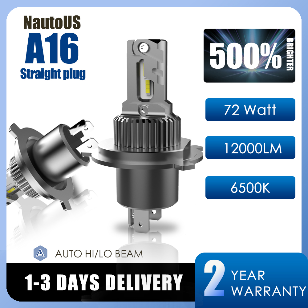 NautoUS Straight plug-fanless LED Headlight Bulbs 72W 12000LM H4 Hi/Lo ...
