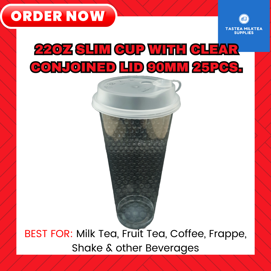 Milk tea Cups - 16oz Slim Cup with CLEAR Conjoined Lid 90mm (25 pcs ...