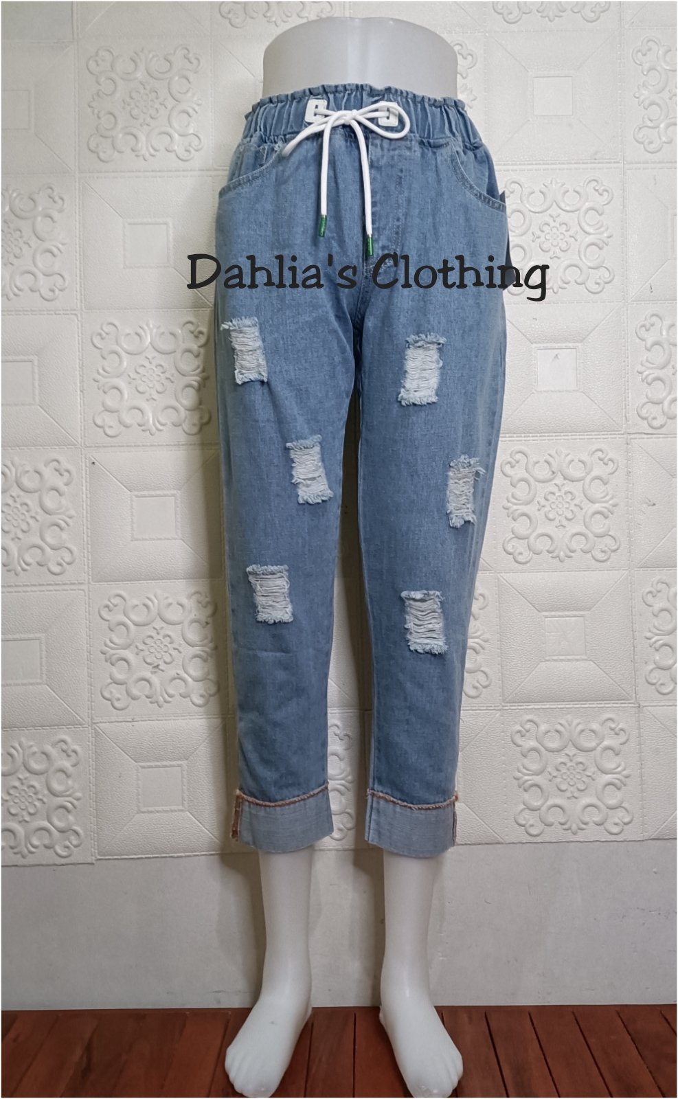 Tattered Full Garterize Denim Boyfriend Pants for Women | Lazada PH