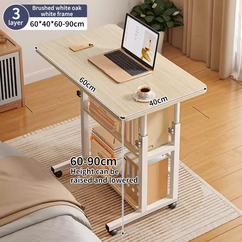 3Layers Laptop Table with Wheels Bedside Table Movable Liftable Table ...